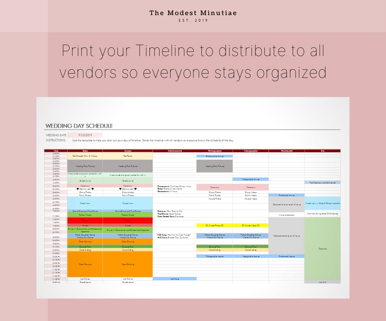 Wedding Day Timeline Rose Vendor & Wedding Party Timeline - Etsy UK