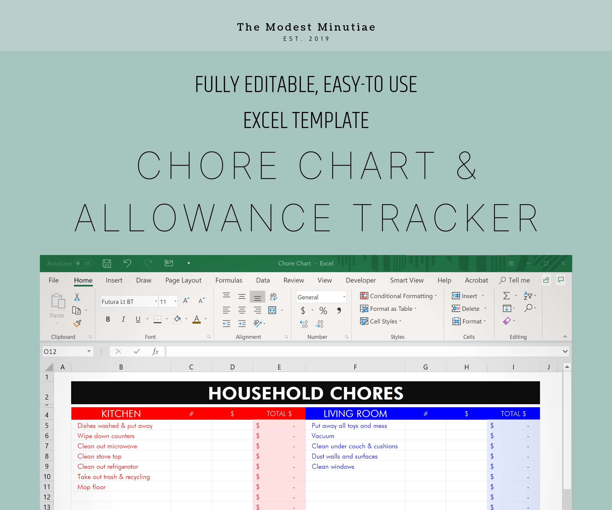 Chore Chart & Allowance Excel Tracker - Etsy