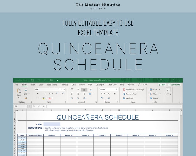 Quinceanera Vendor Timeline & Day of Schedue | Excel and Google Sheets ...