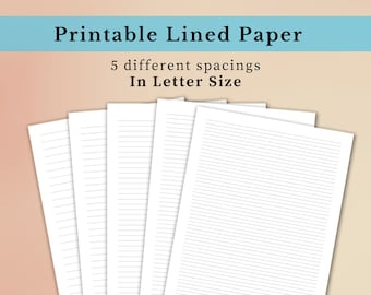 Printable Lined Paper PDF. Letter Size. Wide Ruled, College Ruled, 5mm ...