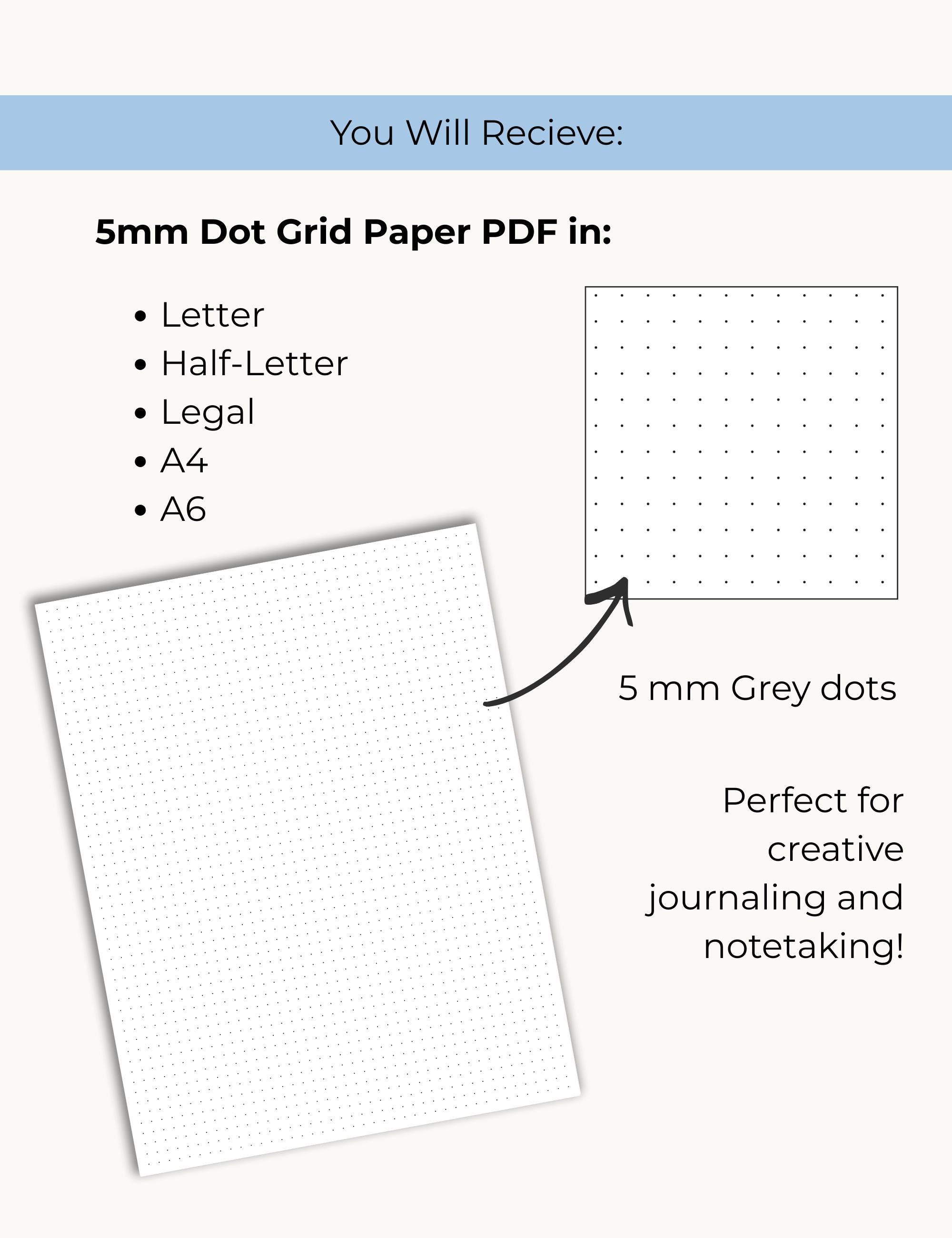Printable Dot Grid Graph Paper | A4, A5, Legal, Half-letter and Letter ...
