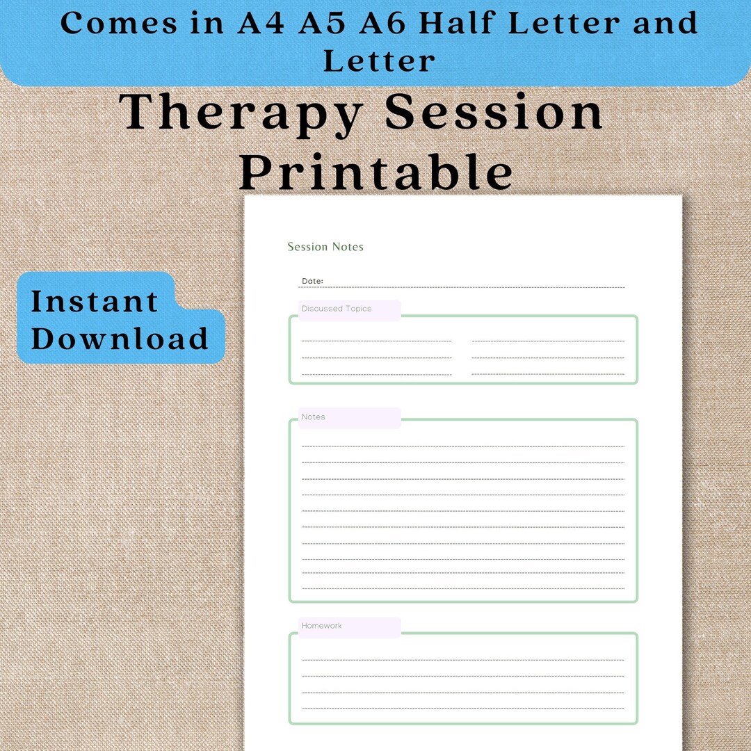 Therapy Session Notes Printable | Size A6 A5 Half Letter + Letter ...