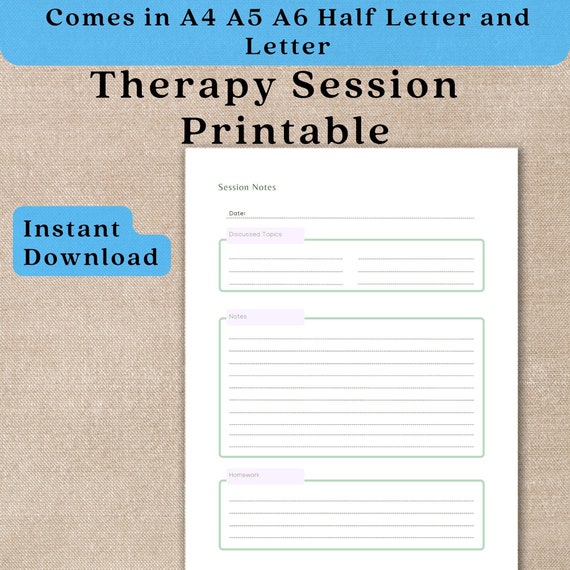 Therapy Session Notes Printable Size A6 A5 Half Letter - Etsy