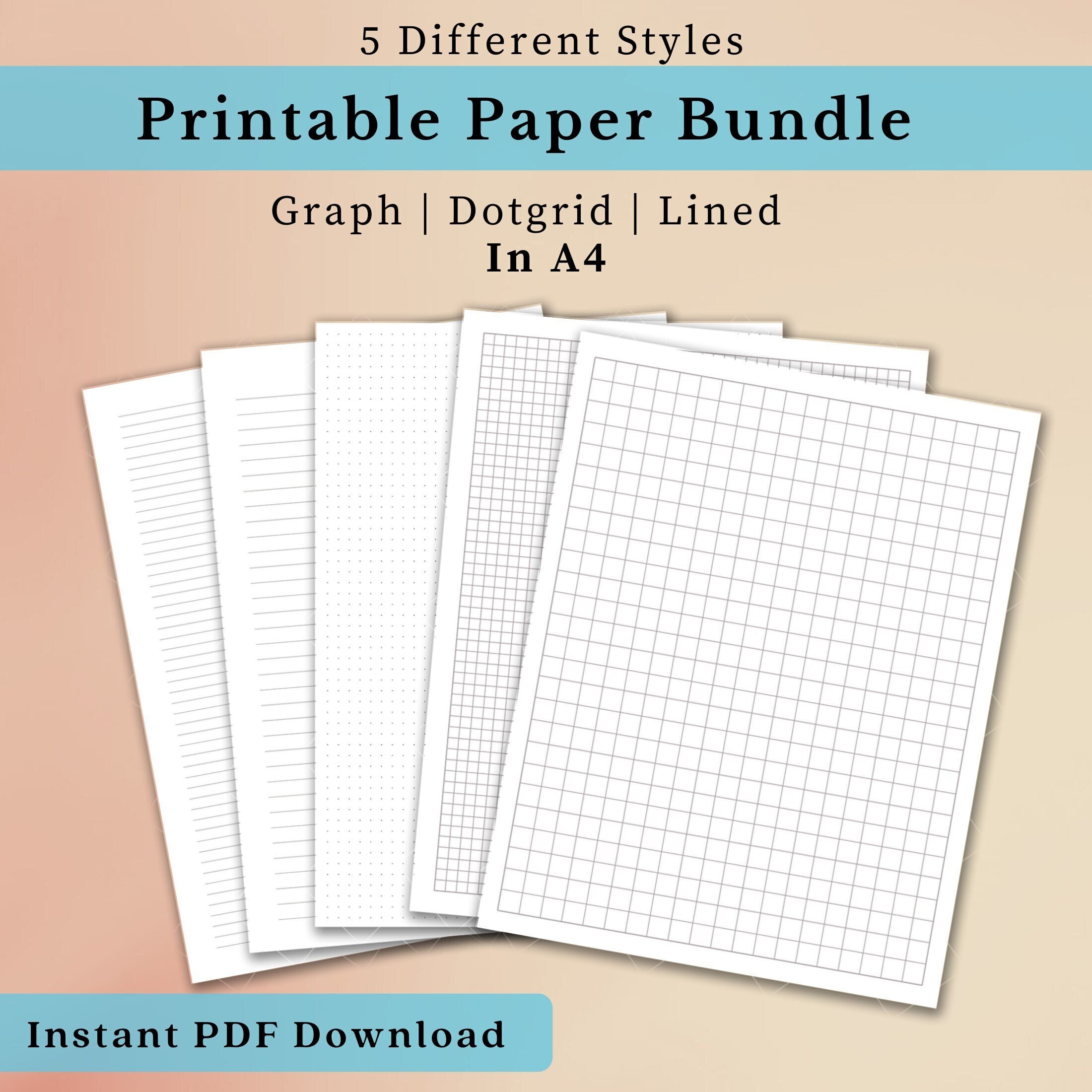 Printable Paper Bundle PDF -A4 Size- Graph, Dotgrid and Lined - 5 ...