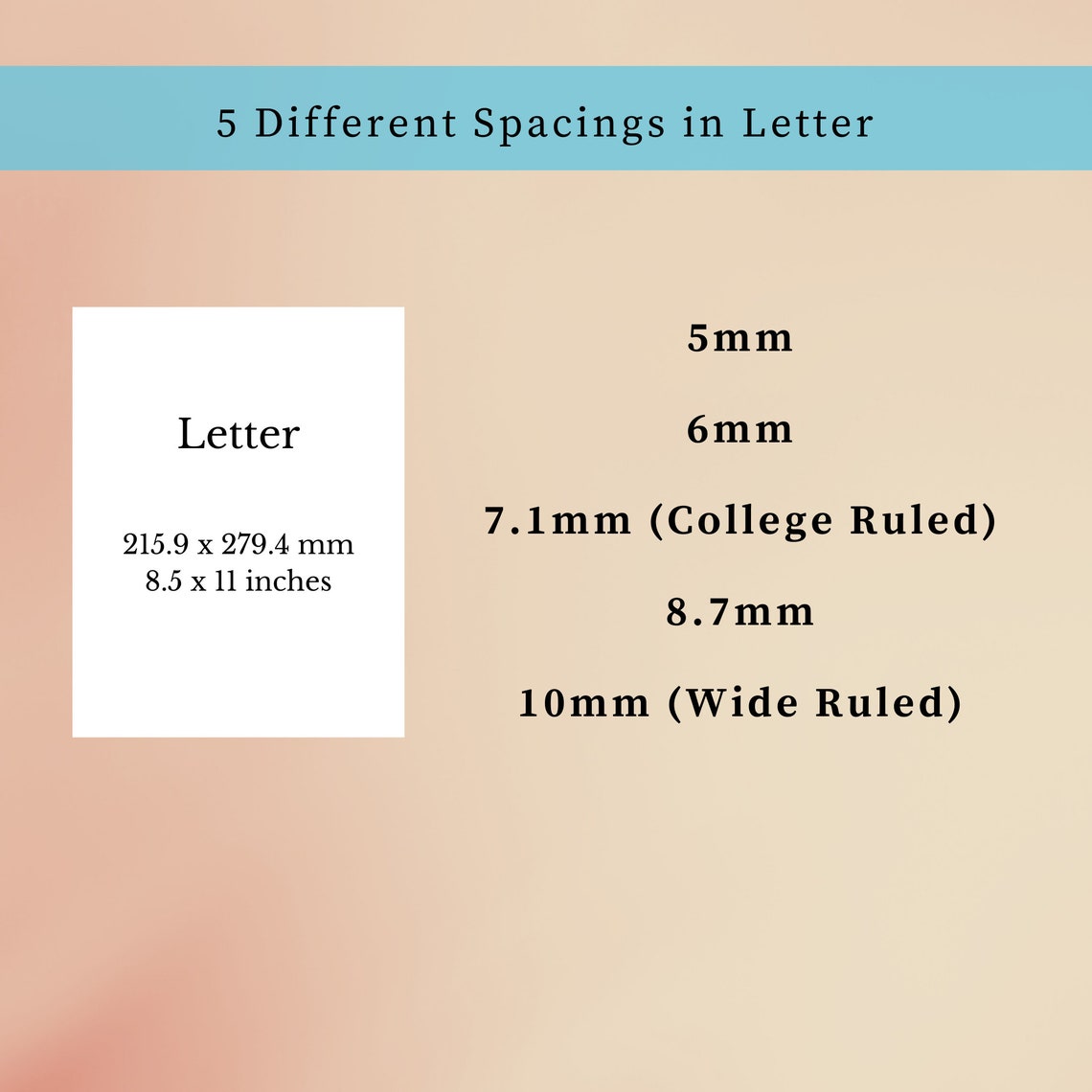 Printable Lined Paper PDF. Letter Size. Wide Ruled, College Ruled, 5mm ...