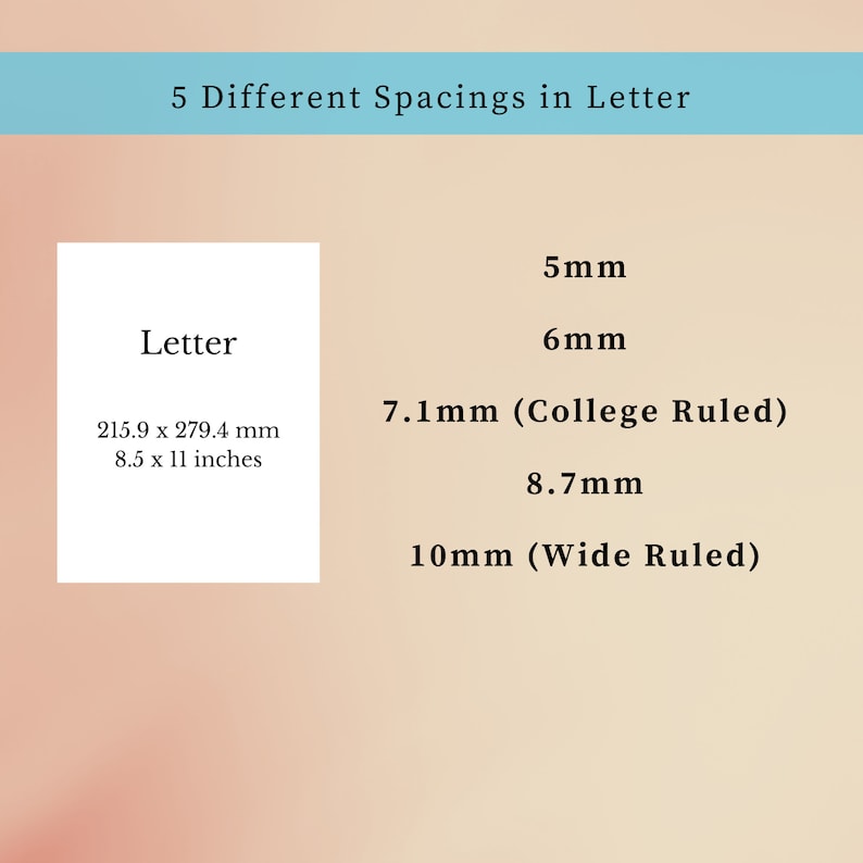 Printable Lined Paper PDF. Letter Size. Wide Ruled, College Ruled, 5mm ...
