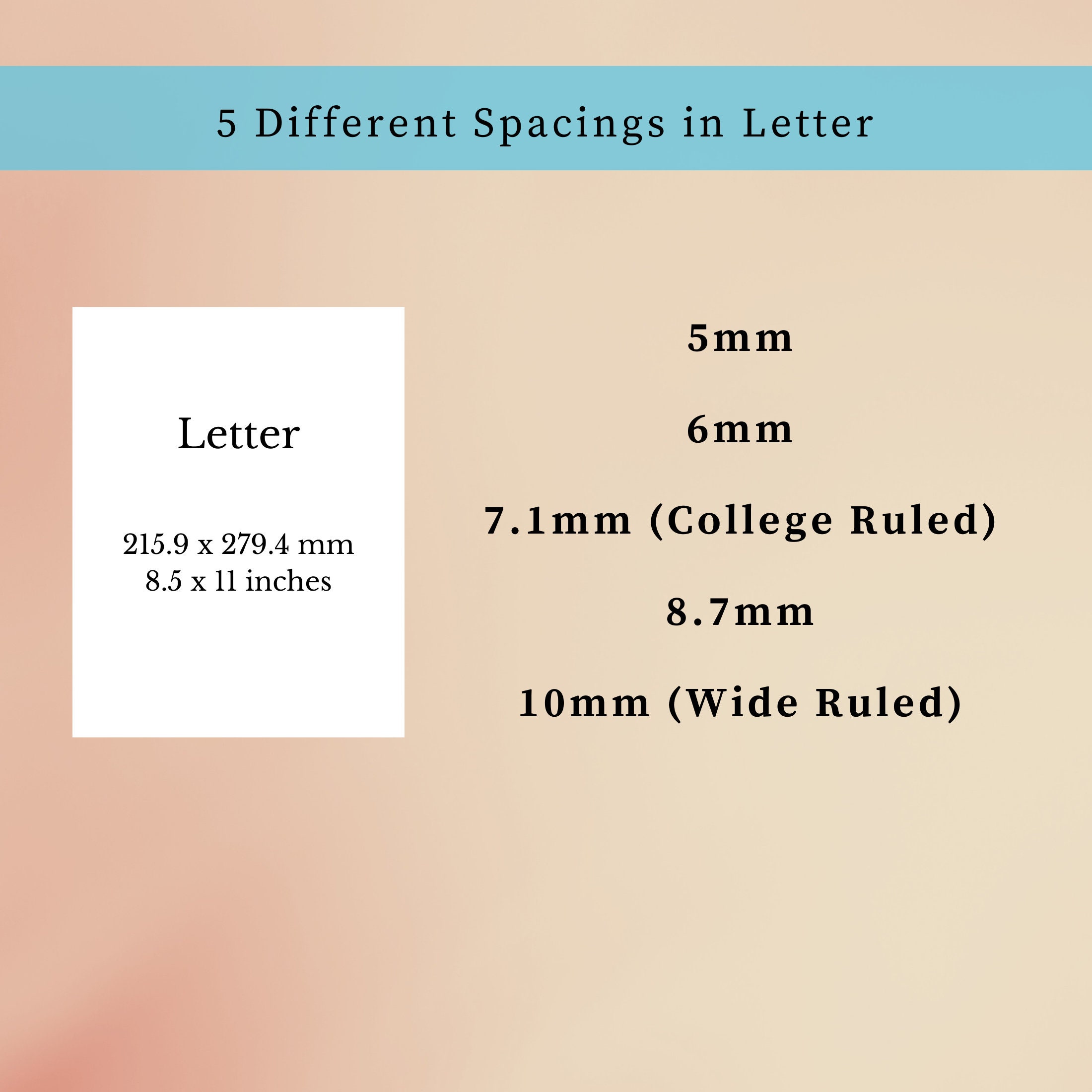Printable Lined Paper PDF. Letter Size. Wide Ruled, College Ruled, 5mm ...