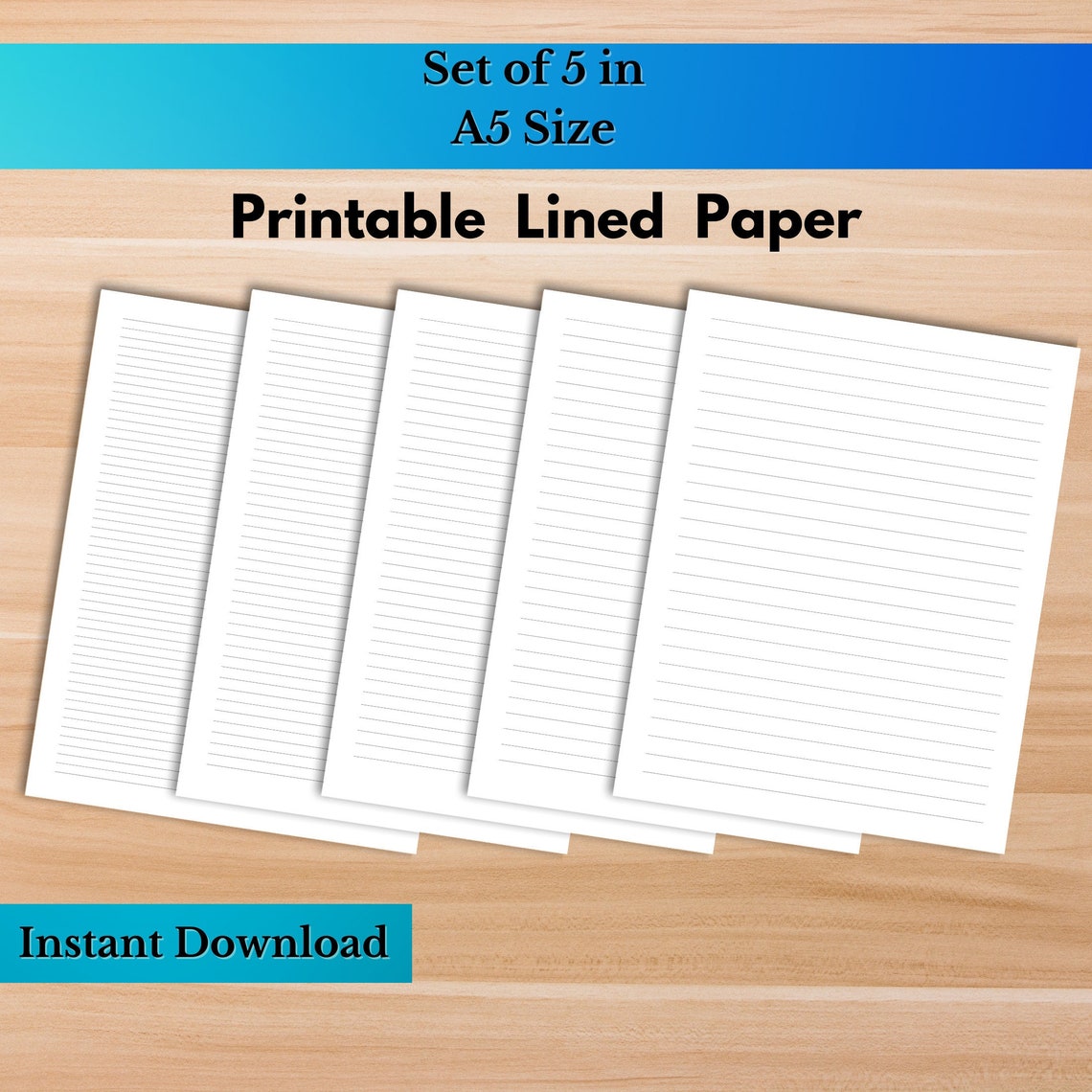 Printable Lined Paper PDF. A5 Size. Wide Ruled, College Ruled, 5mm 6mm ...