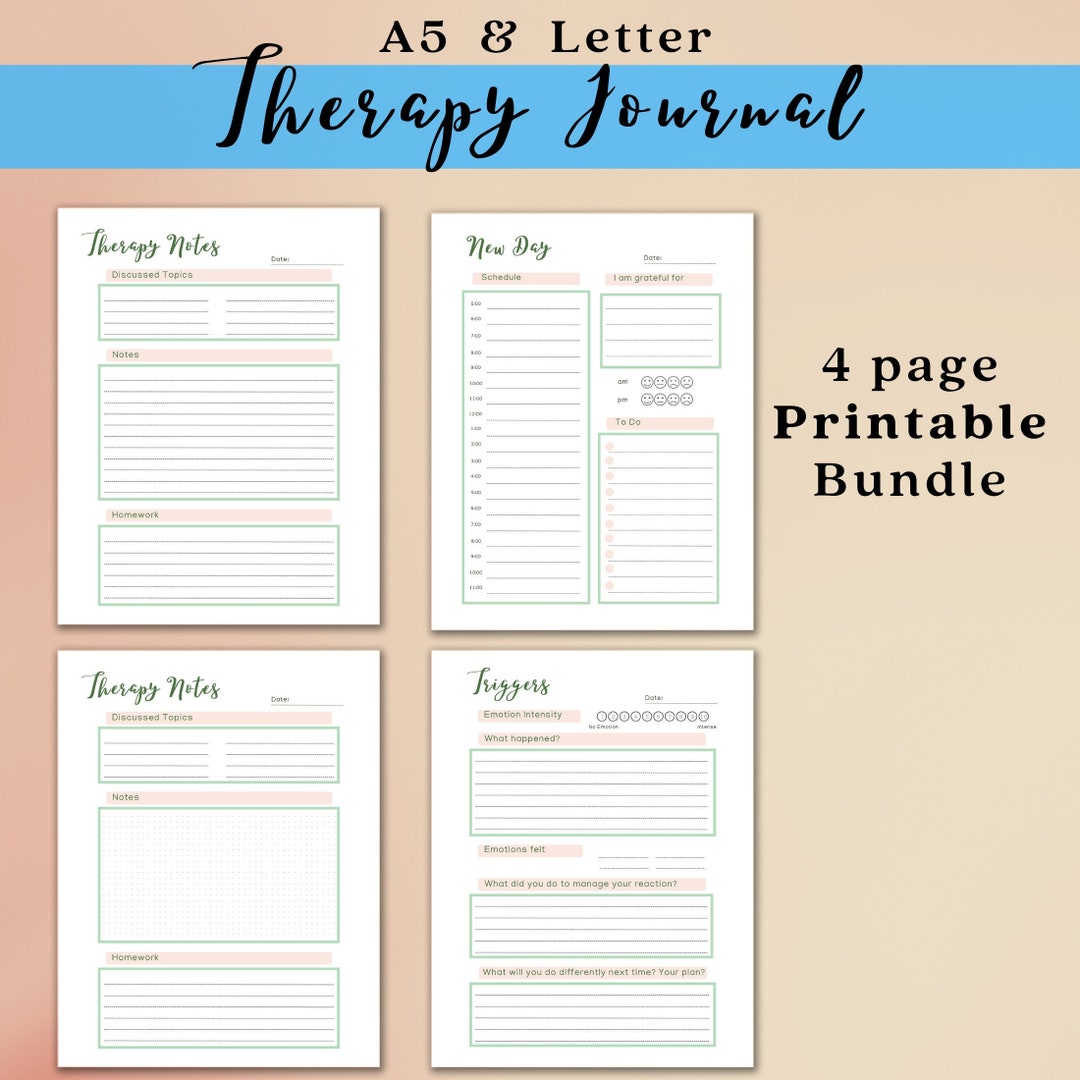 Therapy Session Notes Printable Bundle & Anxiety Worksheet Size A5 ...