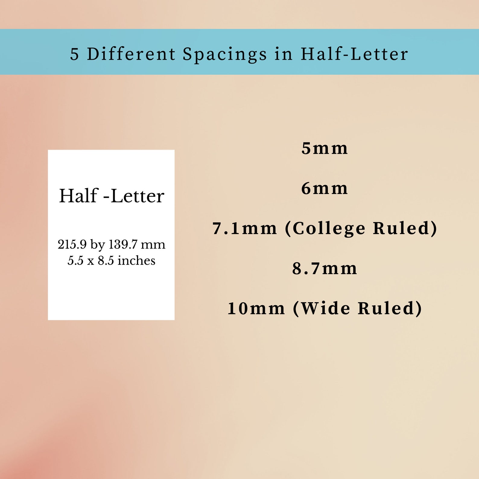 Printable Lined Paper PDF. Half-letter Size. Wide Ruled, College Ruled ...