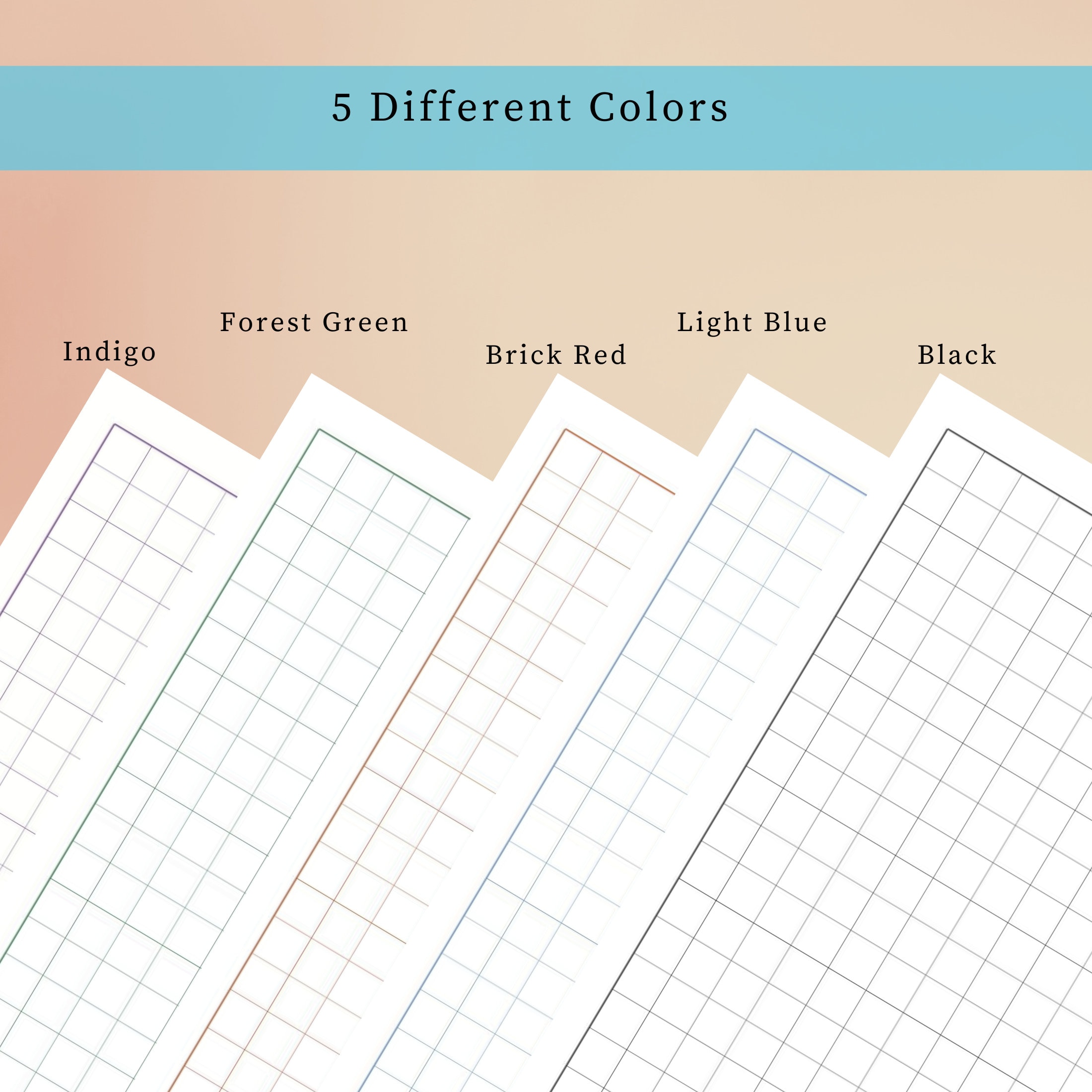 Colored Printable Graph Paper PDF -letter & A4- 2.5mm, 10mm, 4x4, 5x5 ...
