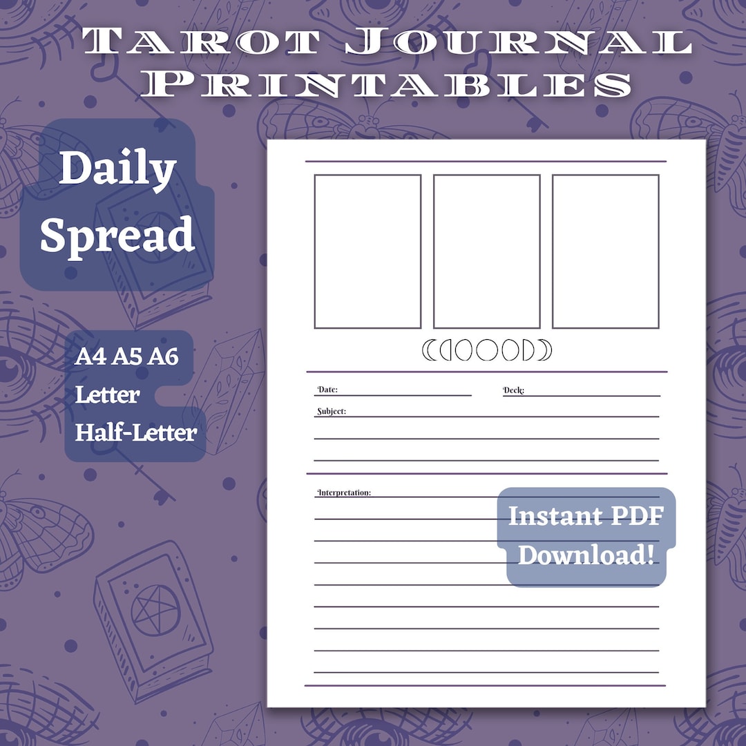Printable TAROT Journal - 3 Card Spread | Print Your Own Grimoire | A6 ...