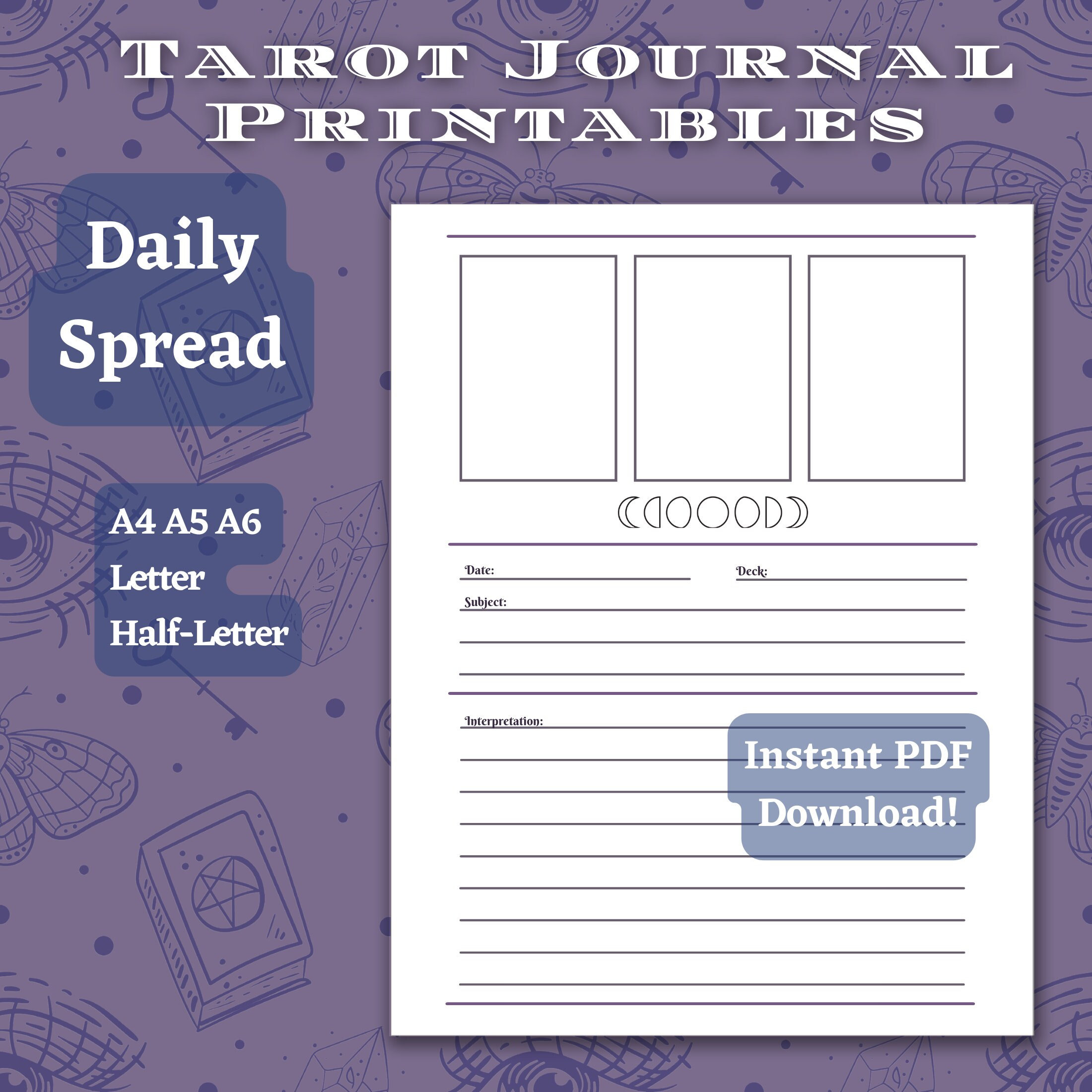 Printable TAROT Journal - 3 Card Spread | Print Your Own Grimoire | A6 ...