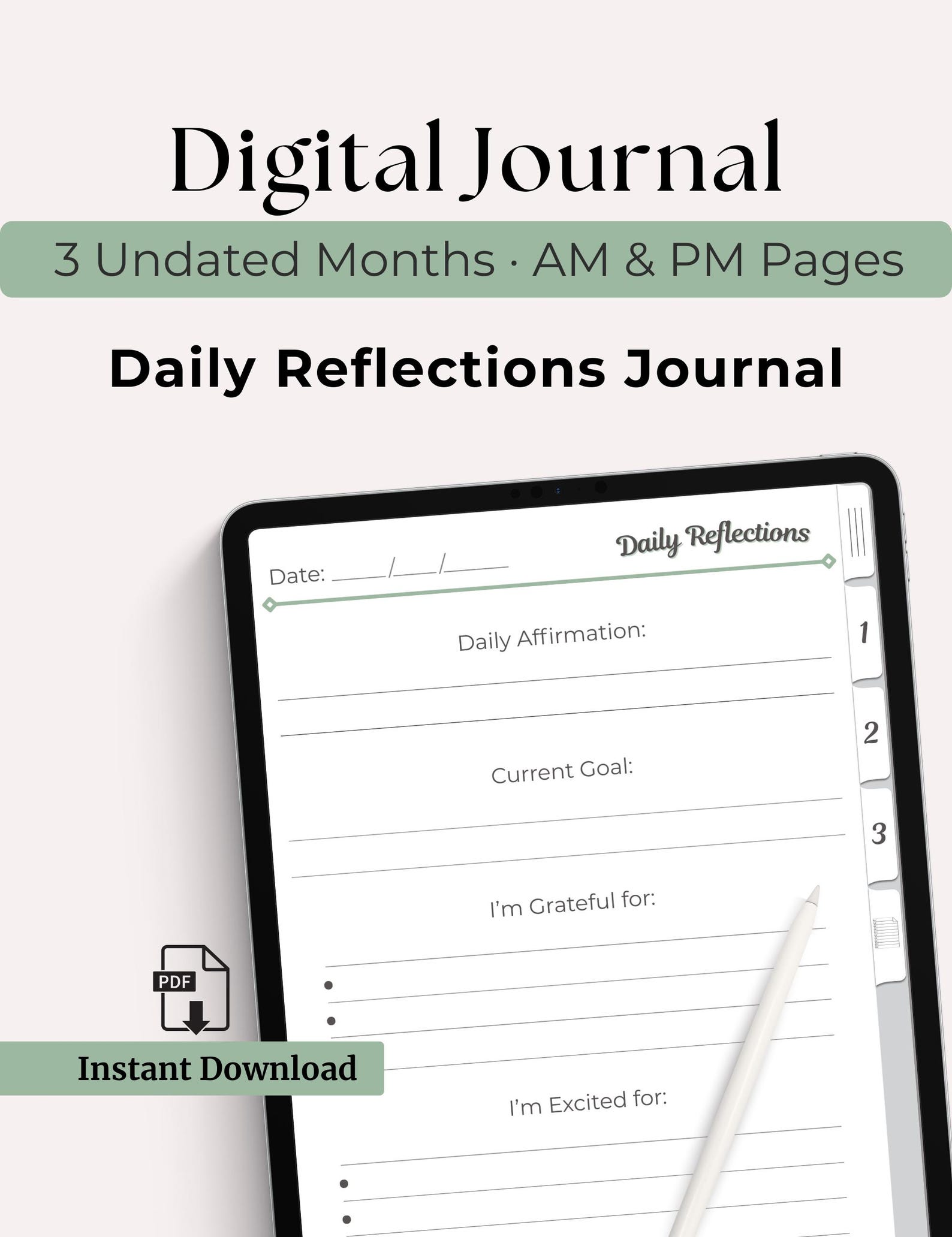 Daily Reflections + Gratitude Journal | Digital | Minimal, 3 Month ...