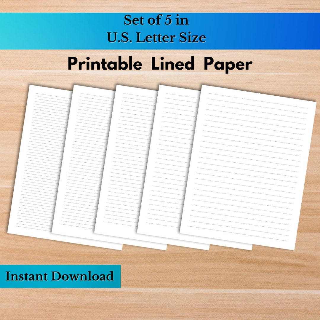 Printable Lined Paper PDF. Letter Size. Wide Ruled, College Ruled, 5mm ...