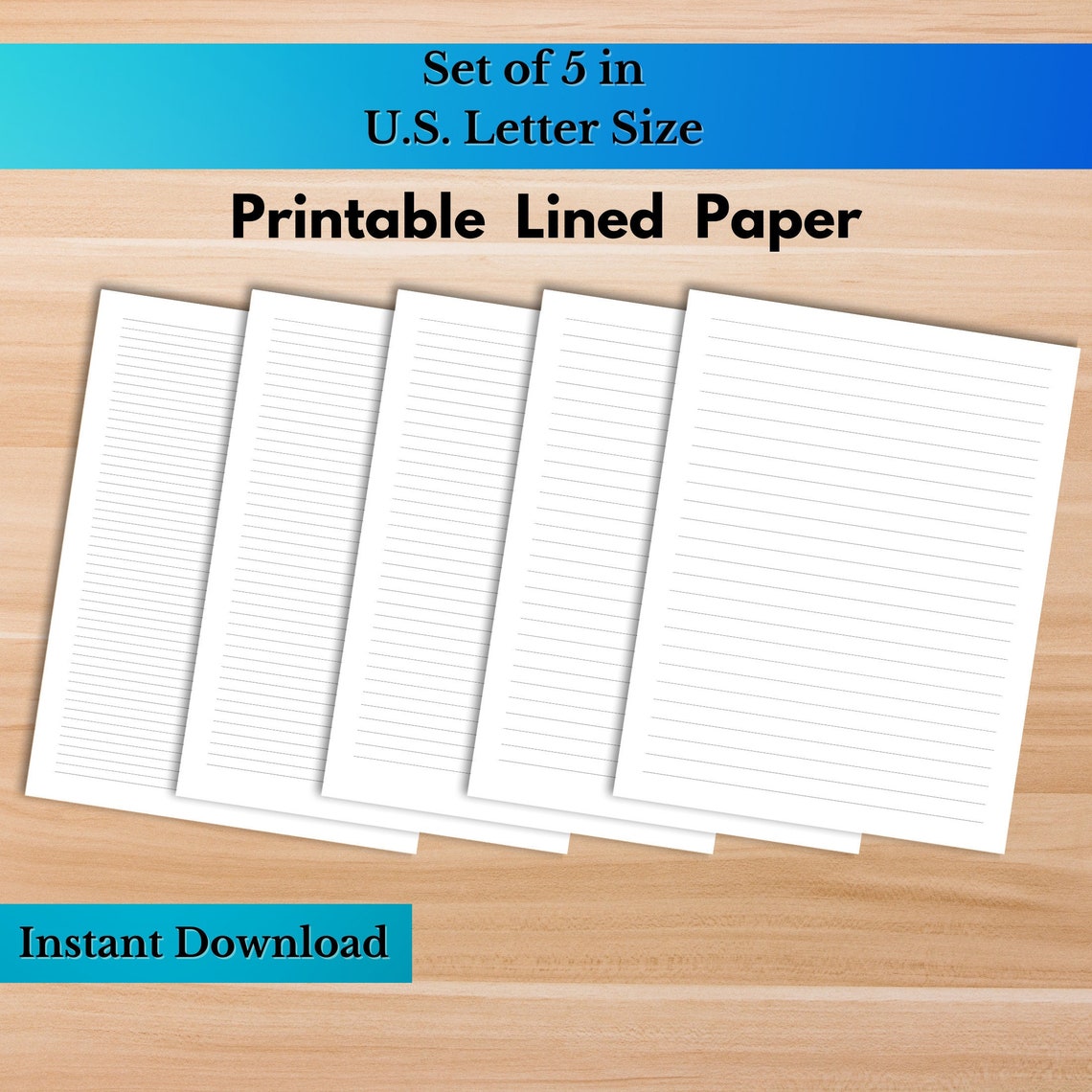 Printable Lined Paper PDF. Letter Size. Wide Ruled, College Ruled, 5mm ...