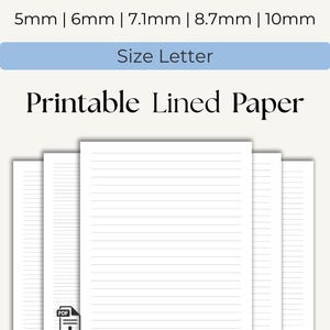 Printable Lined Paper PDF. Letter Size. Wide Ruled, College Ruled, 5mm ...