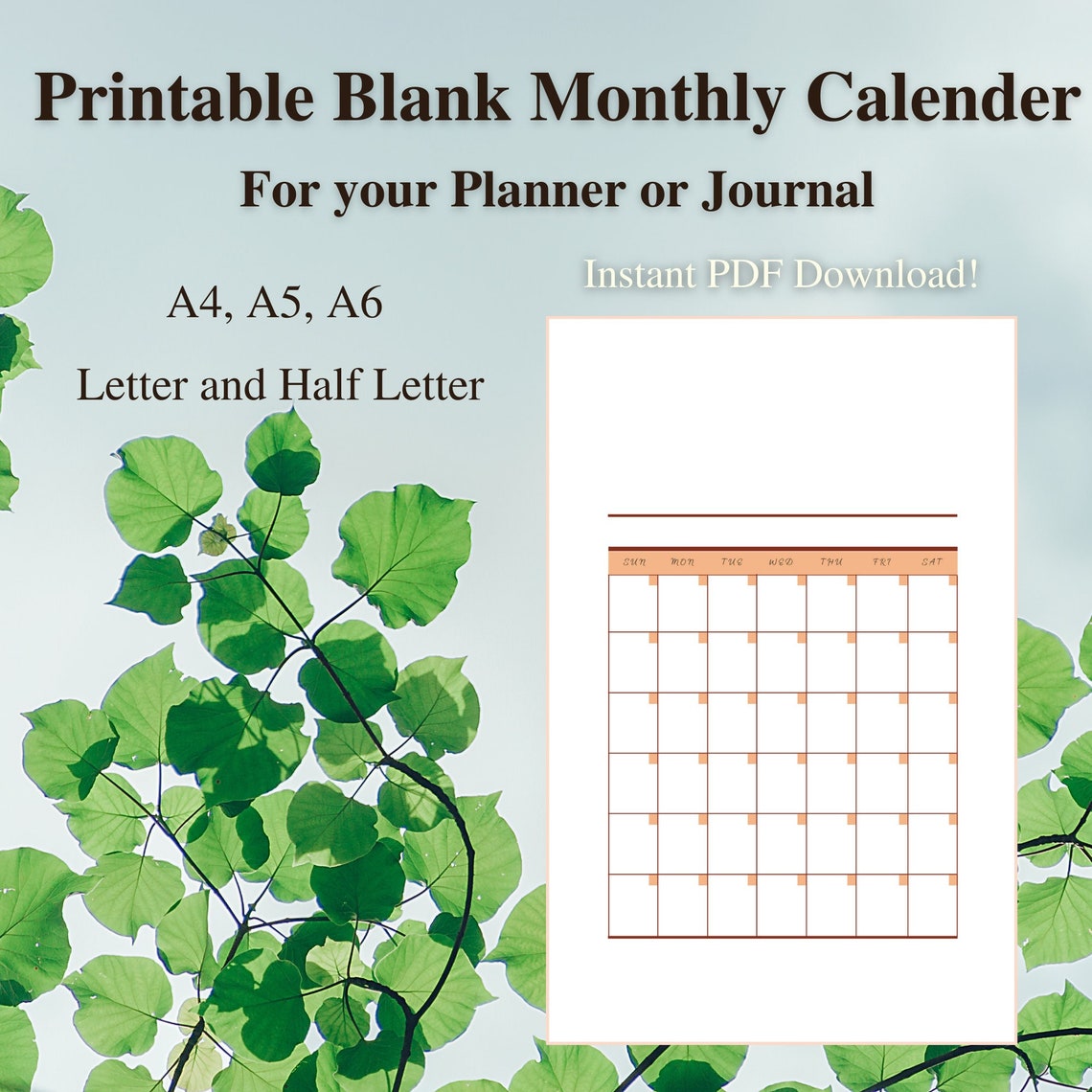 Printable Monthly Calender | Blank & Can Be Used for Any Month or Year ...