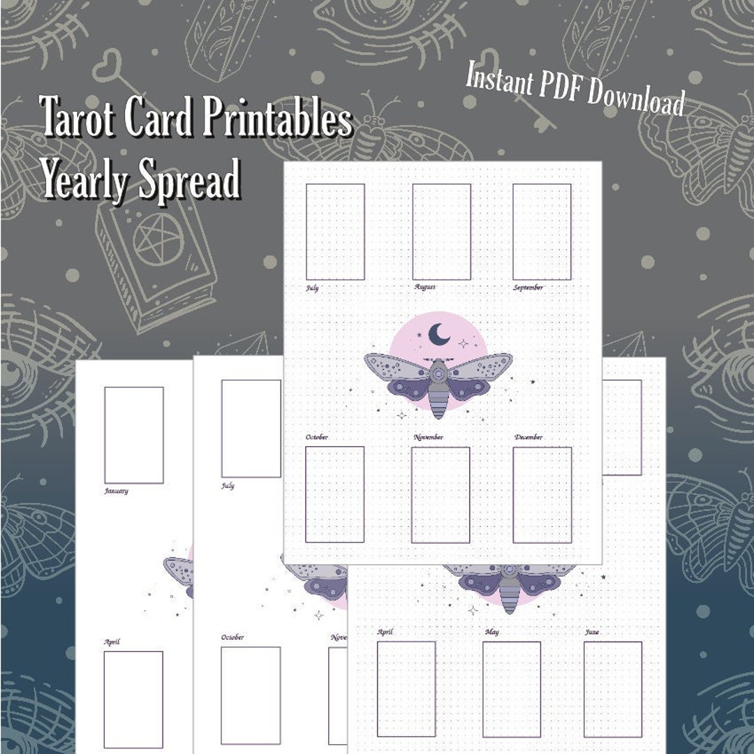 Printable TAROT Dot Grid - Year Spread - Mystic Moth | Letter and A5 ...