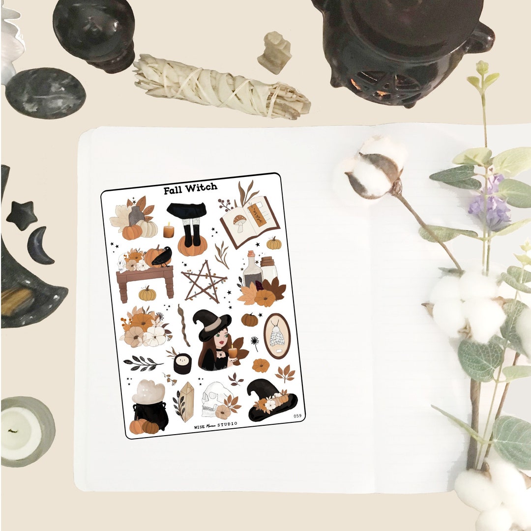 Fall Witch Planner Stickers, Deco Stickers for Journals, Hand Drawn - Etsy