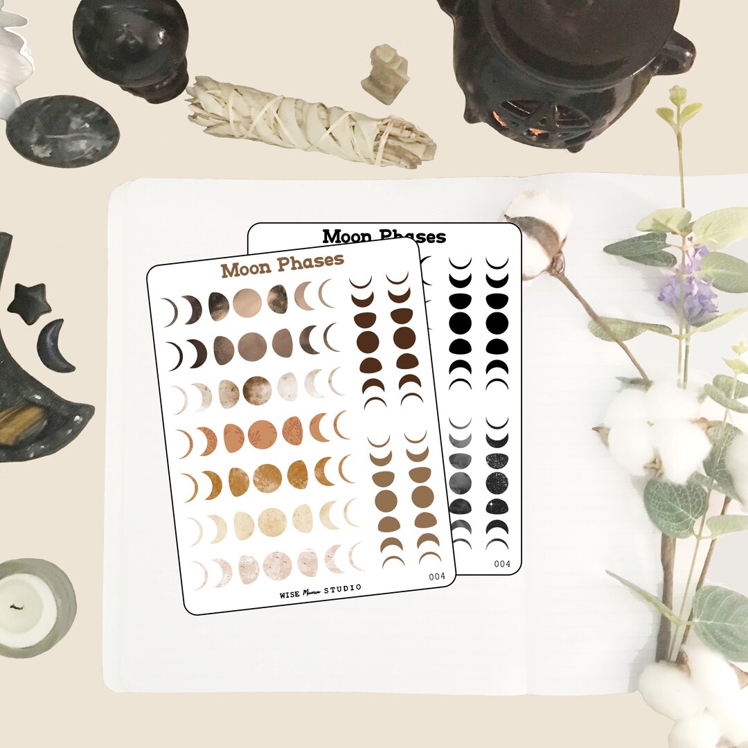 Moon Phases Planner Stickers, Deco Stickers for Journals, Hand Drawn - Etsy