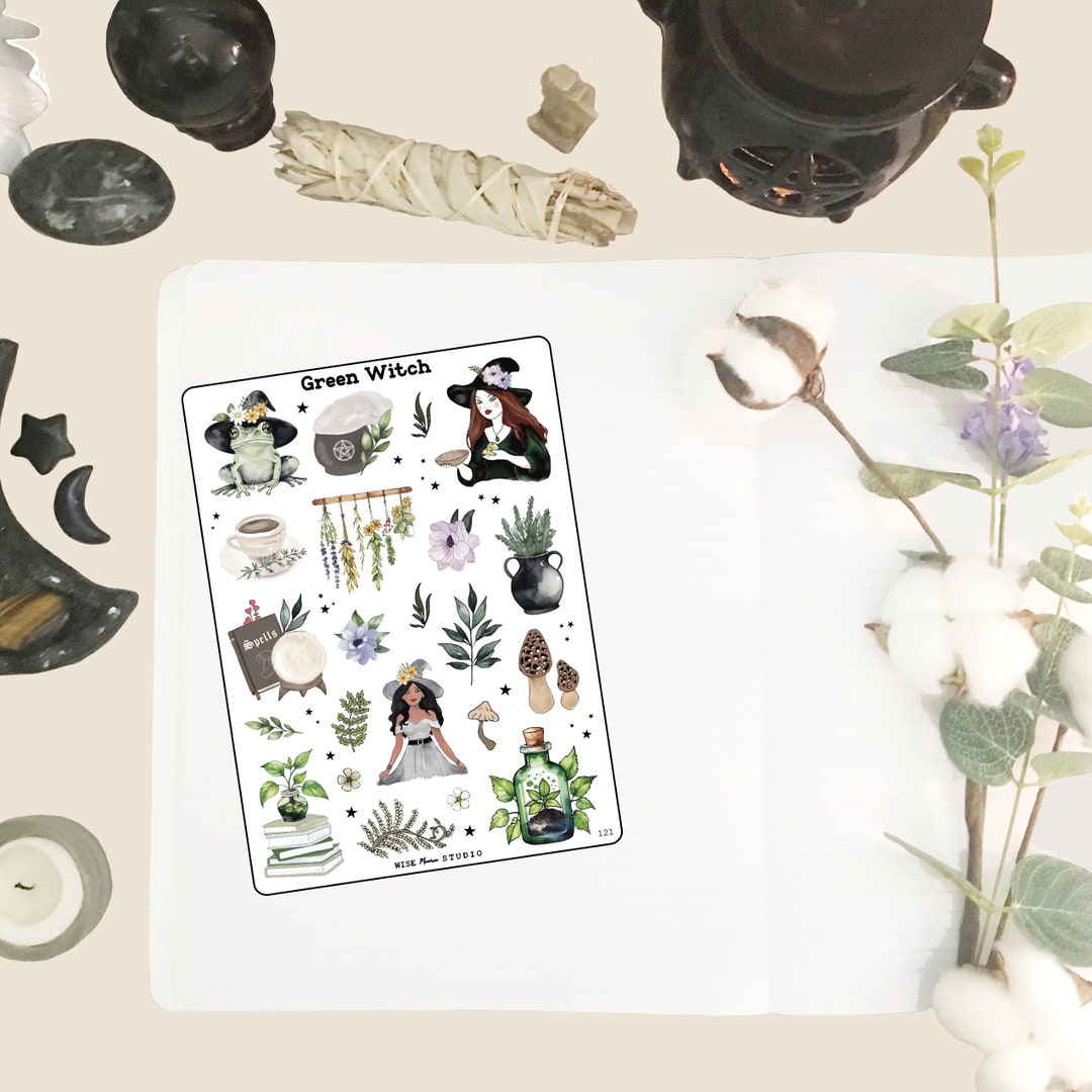Green Witch Planner Stickers, Deco Stickers for Journals, Hand Drawn - Etsy