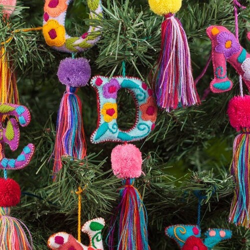A-R Mexican Hand Embroidered Alphabet Letters Pom Poms - Etsy