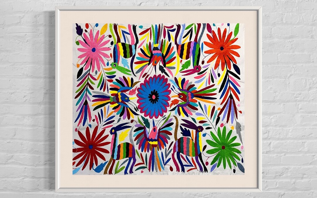 Otomi Textile, Otomi Blue, Otomi Mexican Wall Art, Rainbow Tenango ...