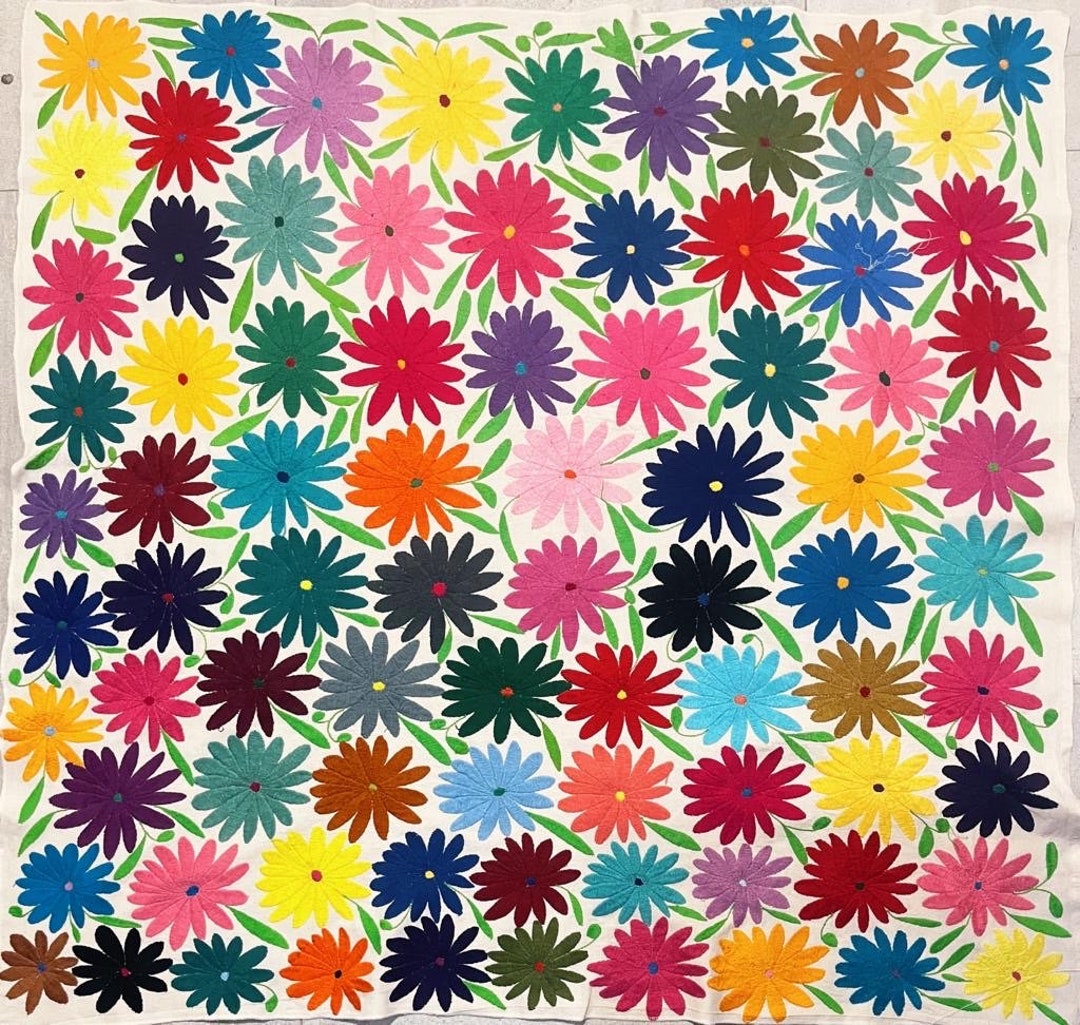 Unique Mexican Otomi Floral Embroidery Wall Art for an Eclectic Living ...
