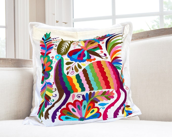 Rainbow Otomi Pillow Cover, Otomi Pillow Cover, Embroidered Mexican ...