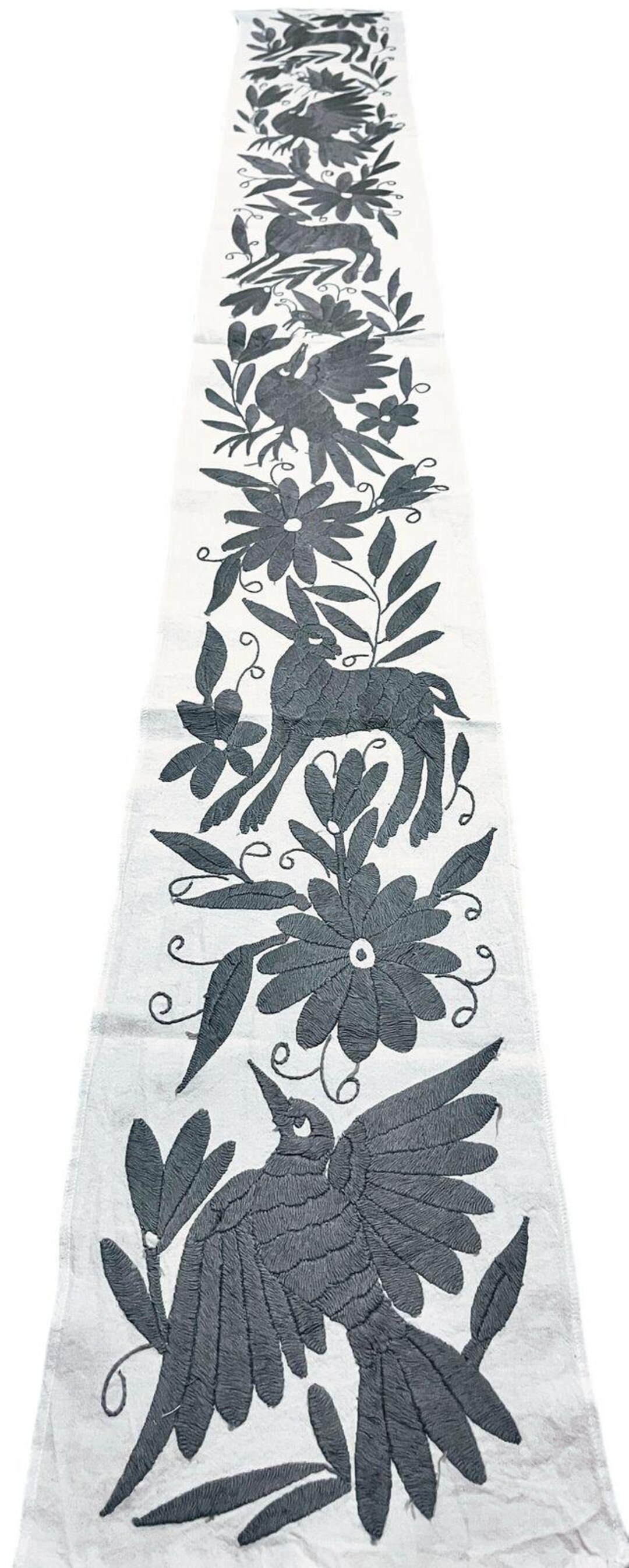 Mexican Otomi Gray Narrow Table Runner Embroider for Home Decor - Etsy