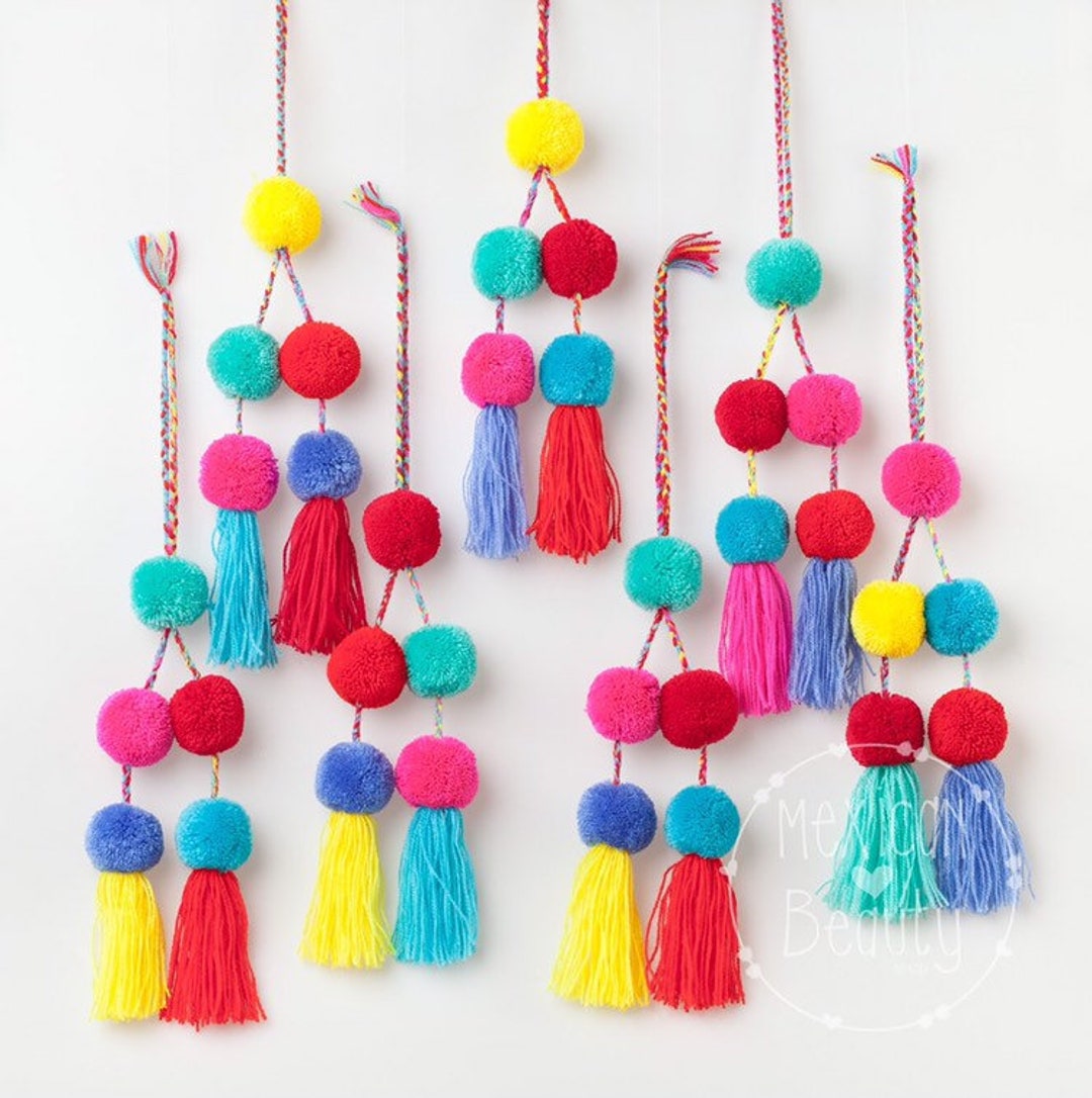 Handmade Colorful Pom Pom Tassel Charms: Mexican Fiesta Favors - Etsy