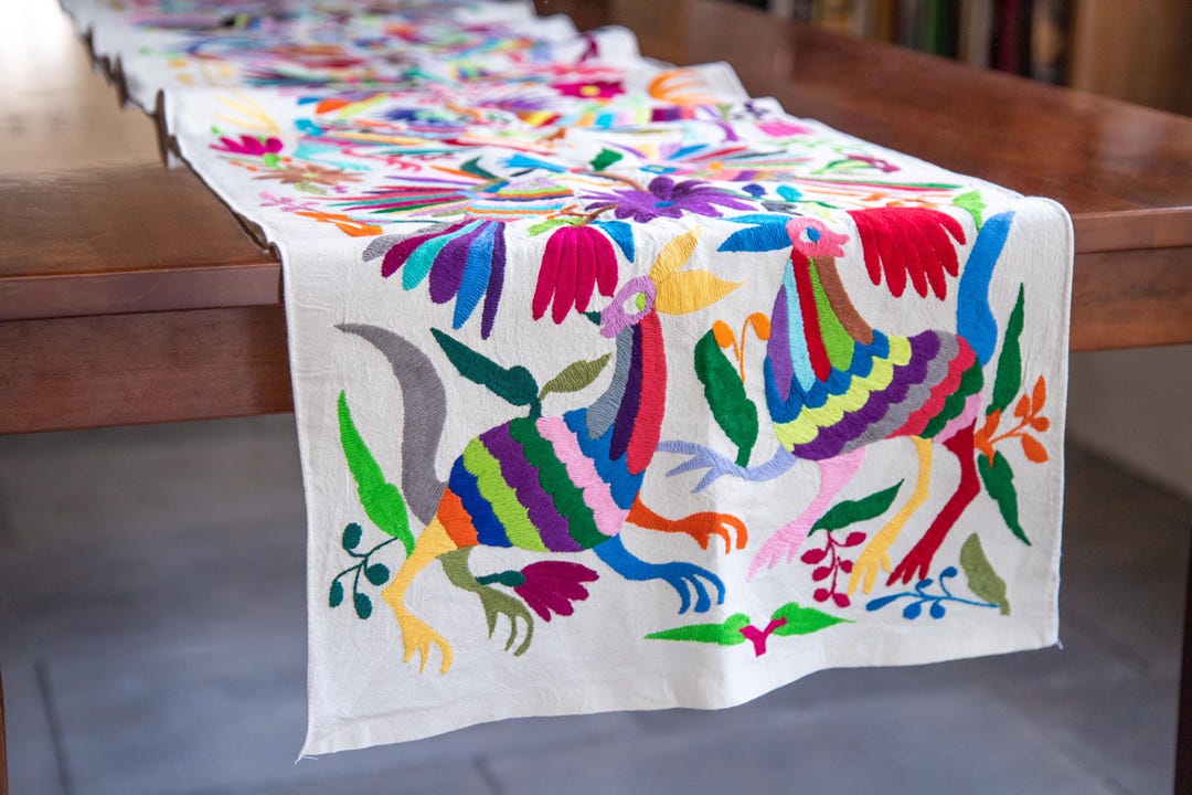 Title: Hand-embroidered Mexican Tenango Table Runner 100% Cotton Unique ...