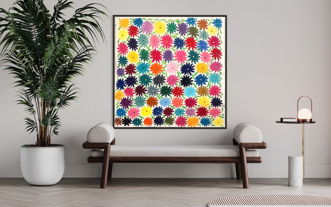 Unique Mexican Otomi Floral Embroidery - Wall Art for an Eclectic ...