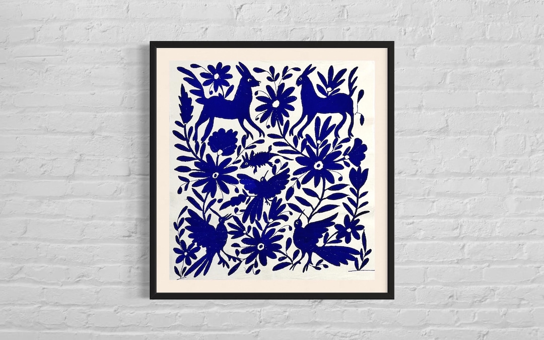 Otomi Wall Hanging / Tenango Cobalt Blue Mexican Embroidery / Wall ...