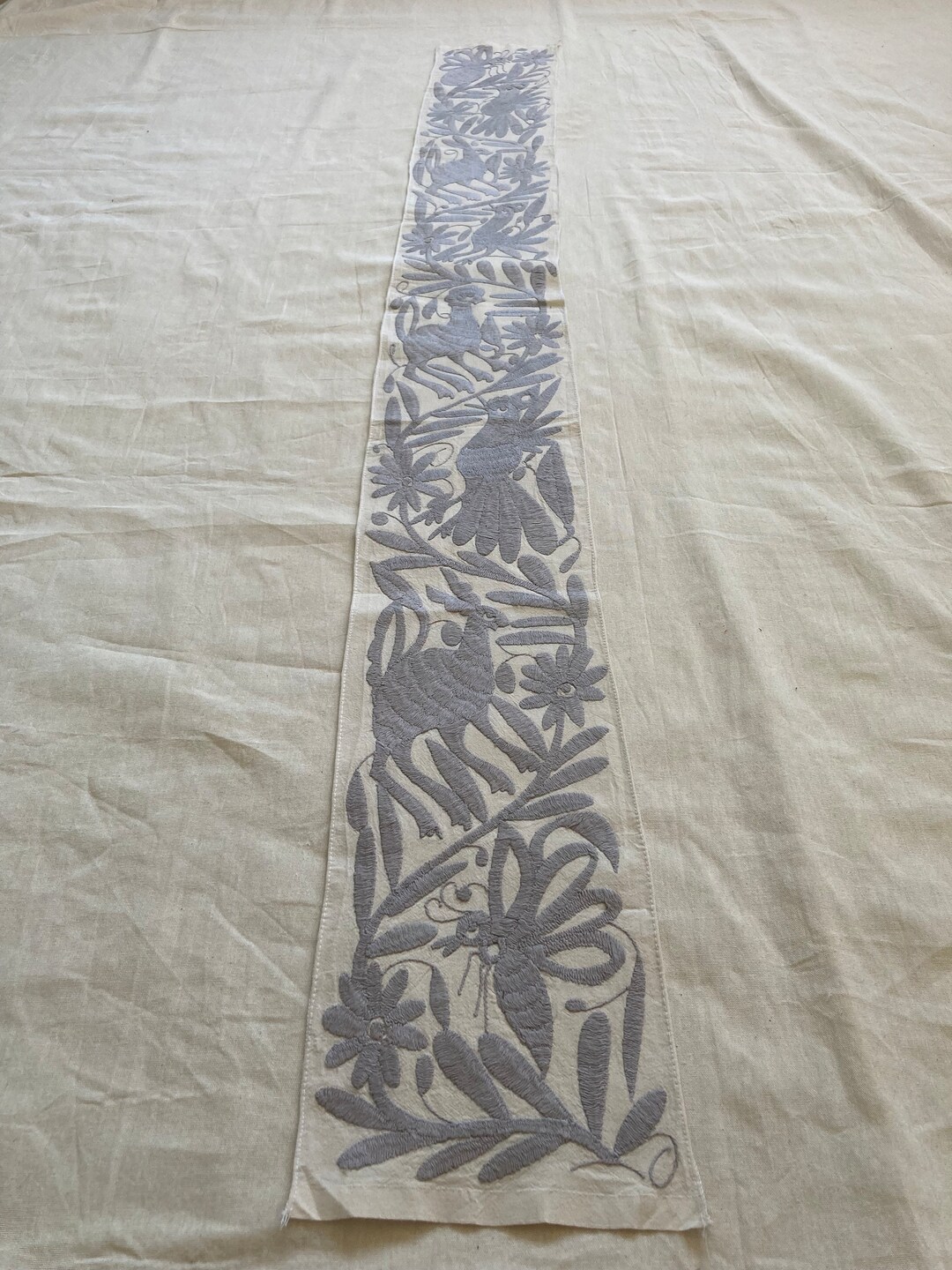 Mexican Otomi Gray Narrow Table Runner Embroider for Home Decor - Etsy