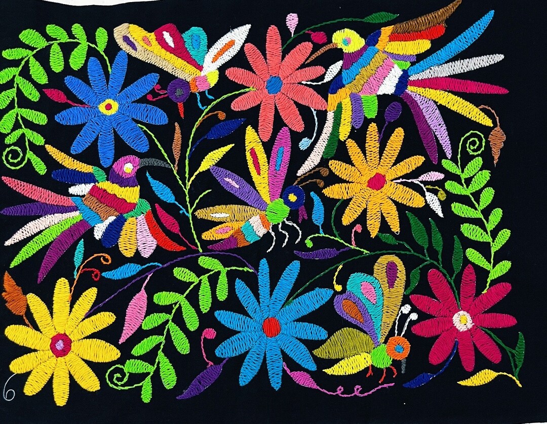 Small Mexican Otomi Pink Embroidery for Home Decor, Nursery, Unframed ...