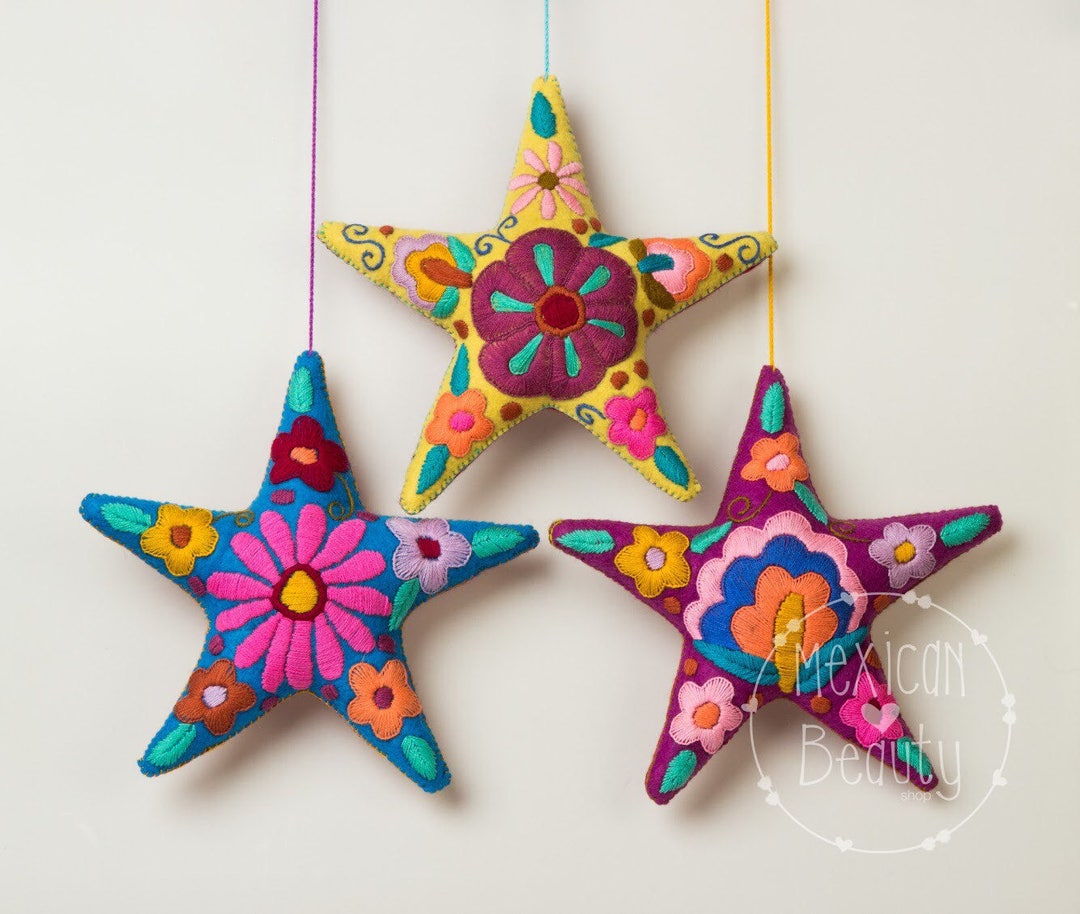Beautiful Hand Embroidered Large Stars With Floral Motives - Etsy