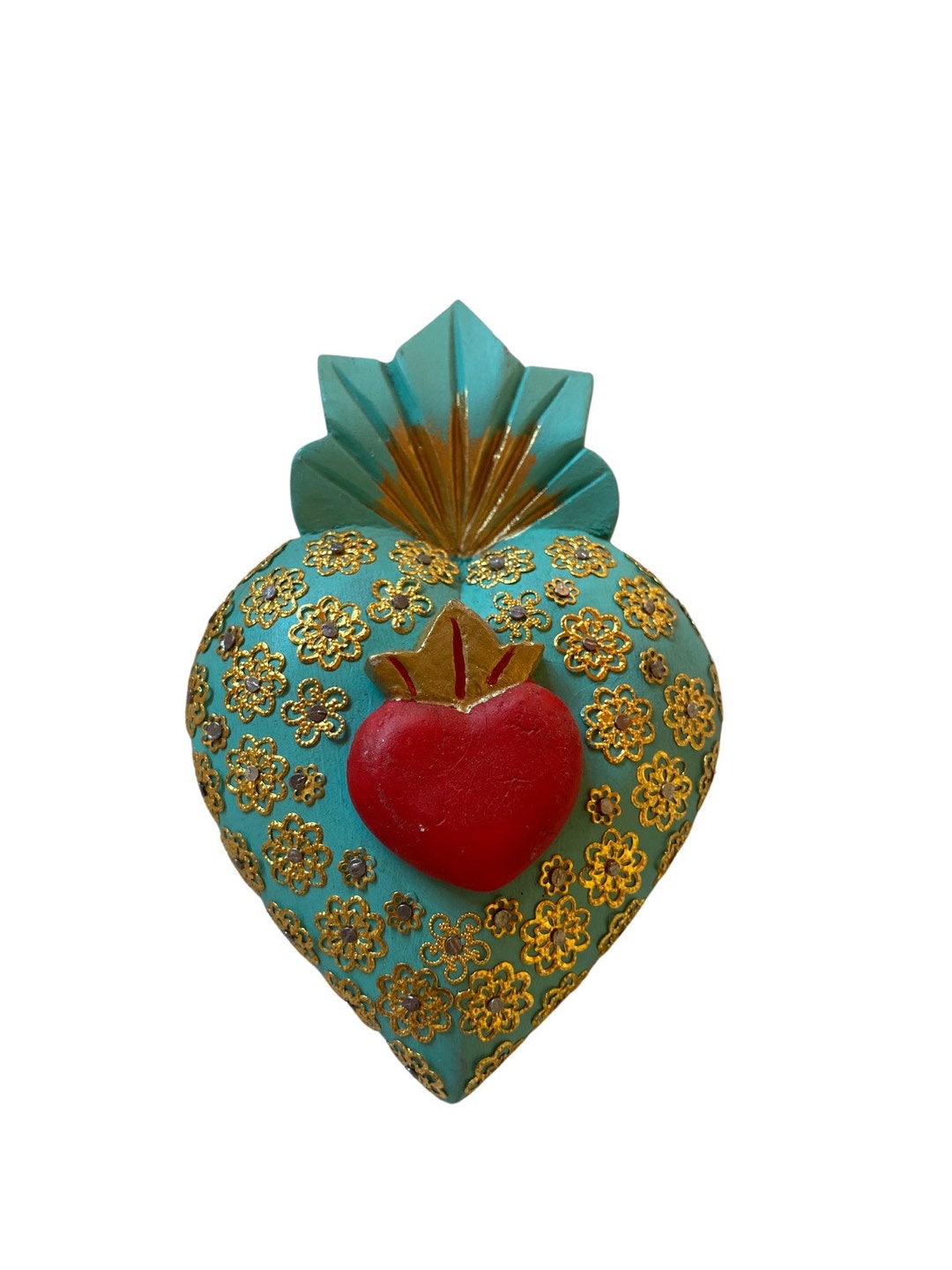 Mexican Religious Art, Milagros Heart, Excot, Corazón De Madera Con ...