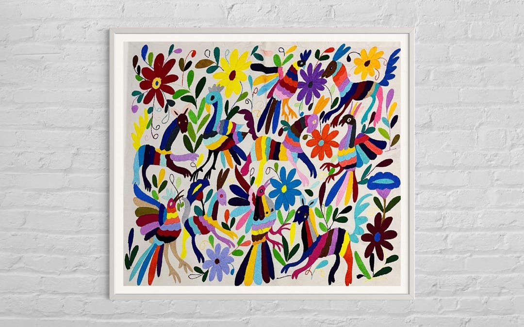 Otomi Textile, Otomi Blue, Otomi Mexican Wall Art, Rainbow Tenango ...