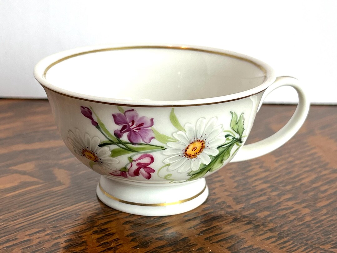 Tiny Vintage Porcelain Teacup – Signed Miniature Floral Cup With Gold ...