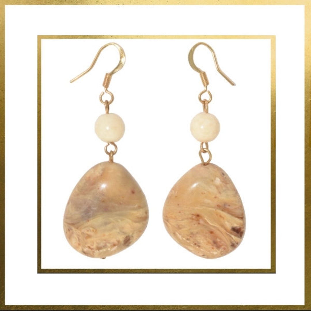 Marbled Acrylic Pebble Drop Earrings for Pierced Ears Good Condition ...