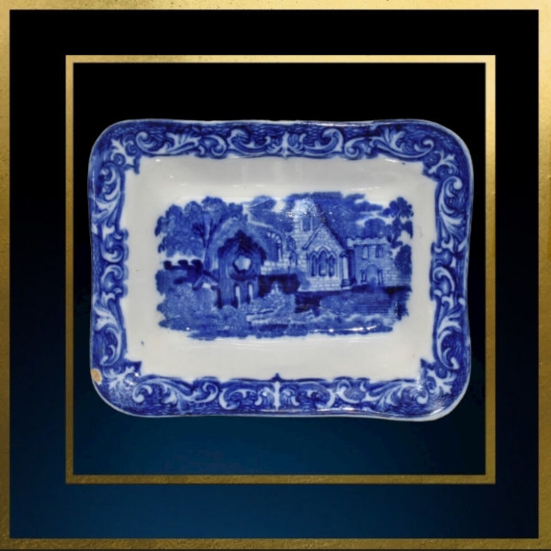 Geo Jones & Sons Shredded Wheat Earthenware Dish Flow Blue Abbey Print ...