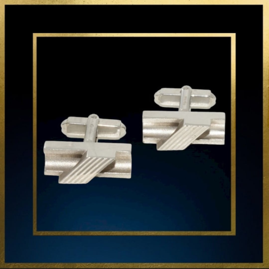 Balmain Art Deco Modernist Brushed Silver Metal Rectangular Swivel Back ...