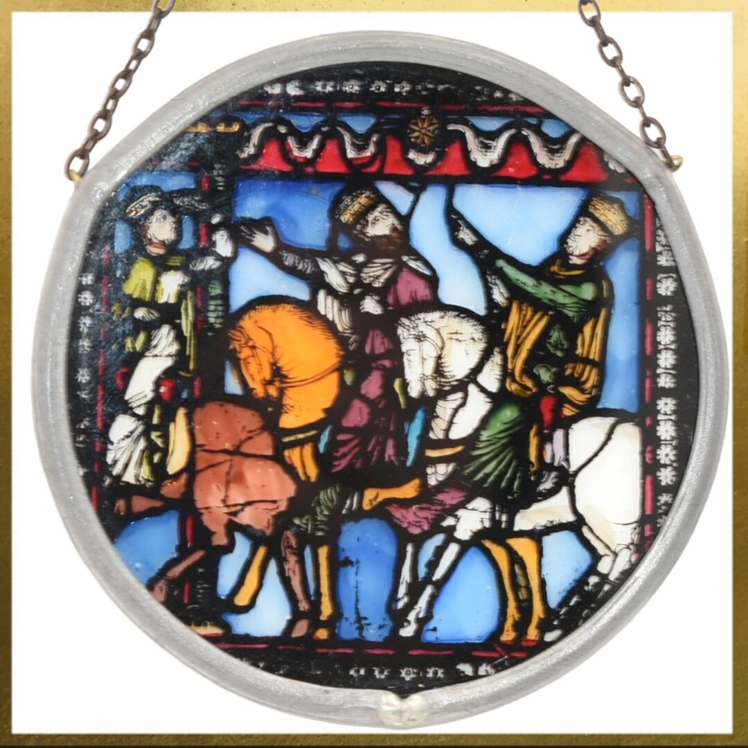 Winged Heart Small Stained Glass Roundel the Magi Riding Nativity Scene ...