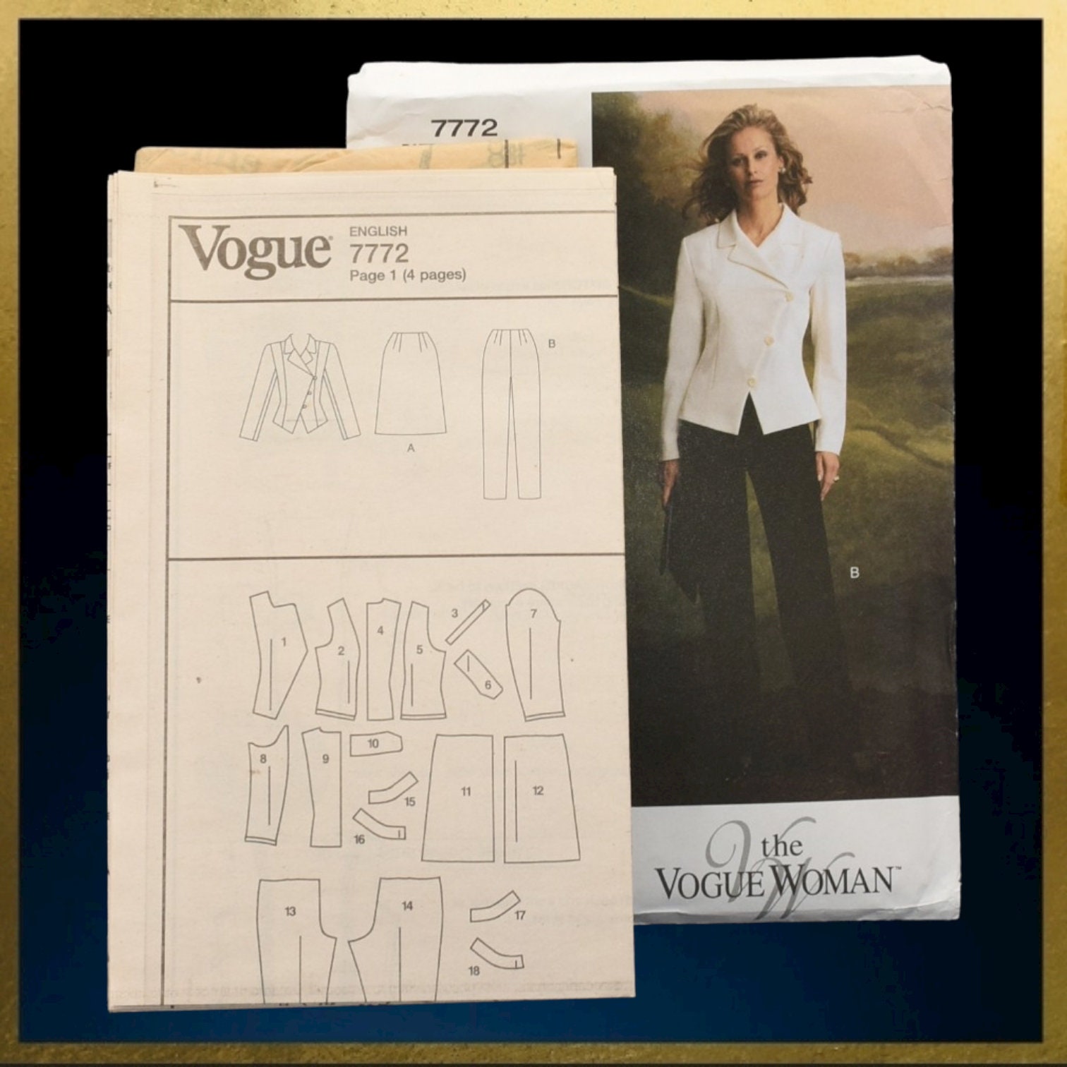 Vogue Sewing Pattern 7772 Jacket, Skirt & Pants Sz 14/16/18 New Uncut ...