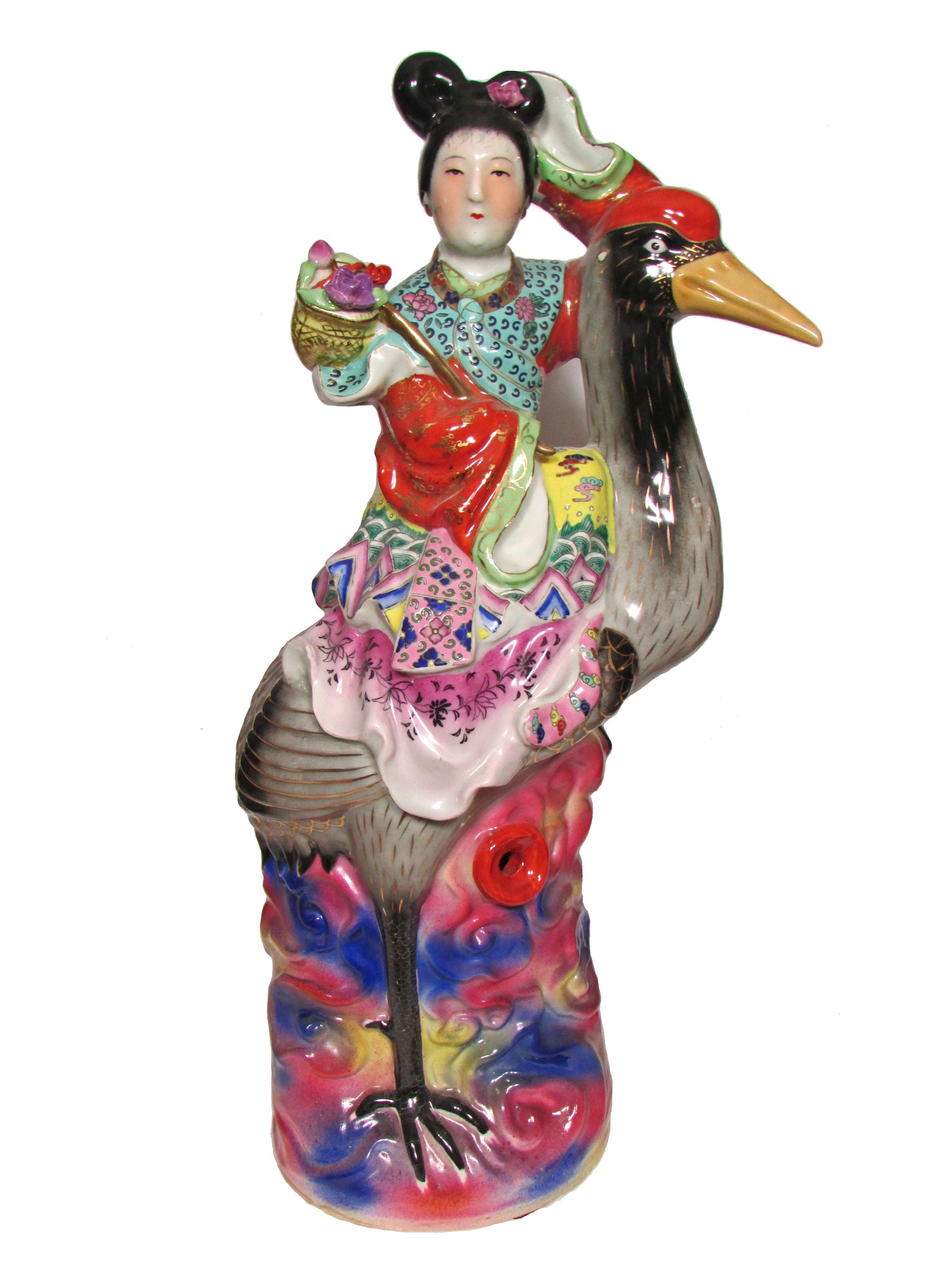 Large Chinese porcelain statue depicting a woman with a bird | Etsy