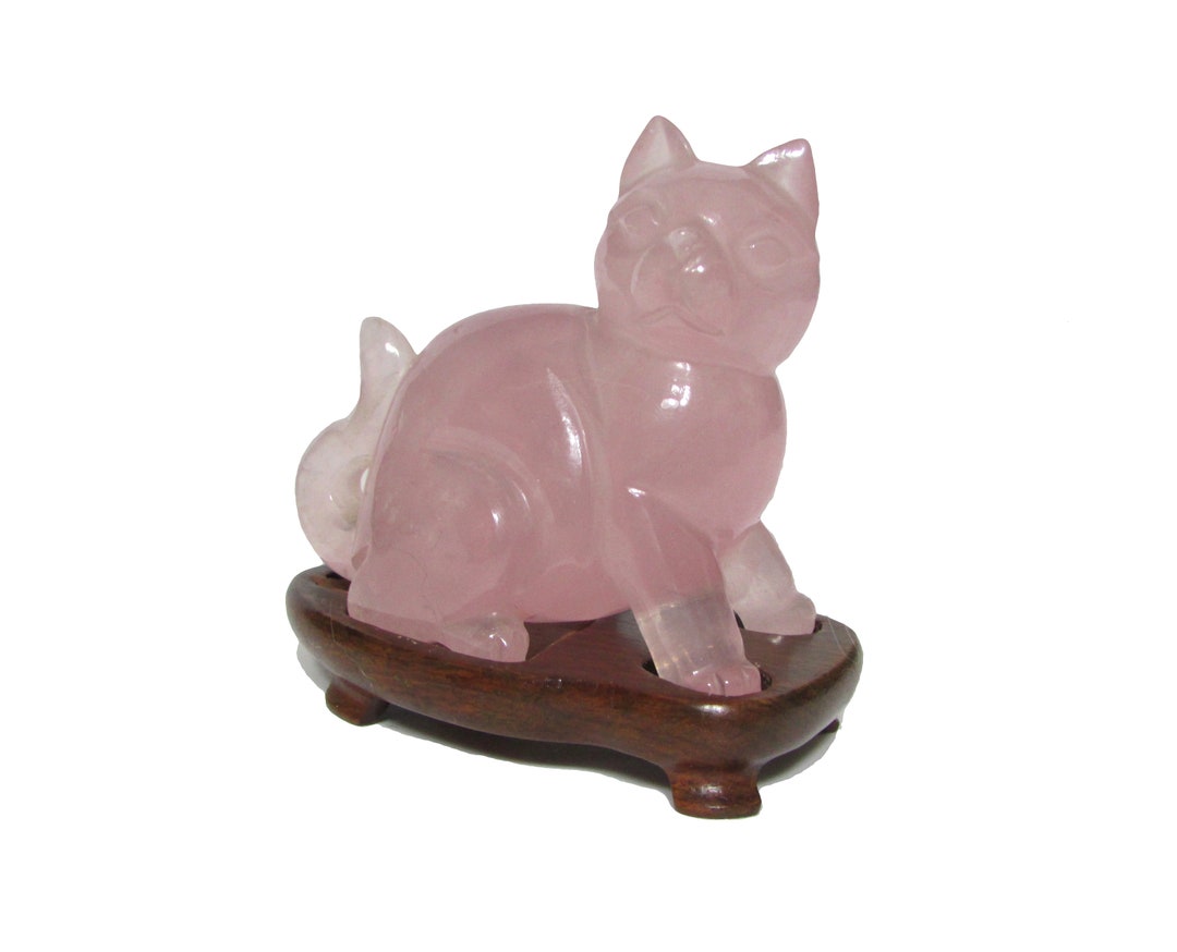 Chinese Rose Quartz Cat Statue - Etsy