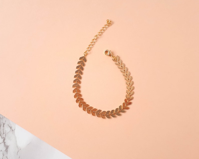 Gold Chevron Chain Bracelet, Dainty Gold Bracelet, Simple Geometric ...