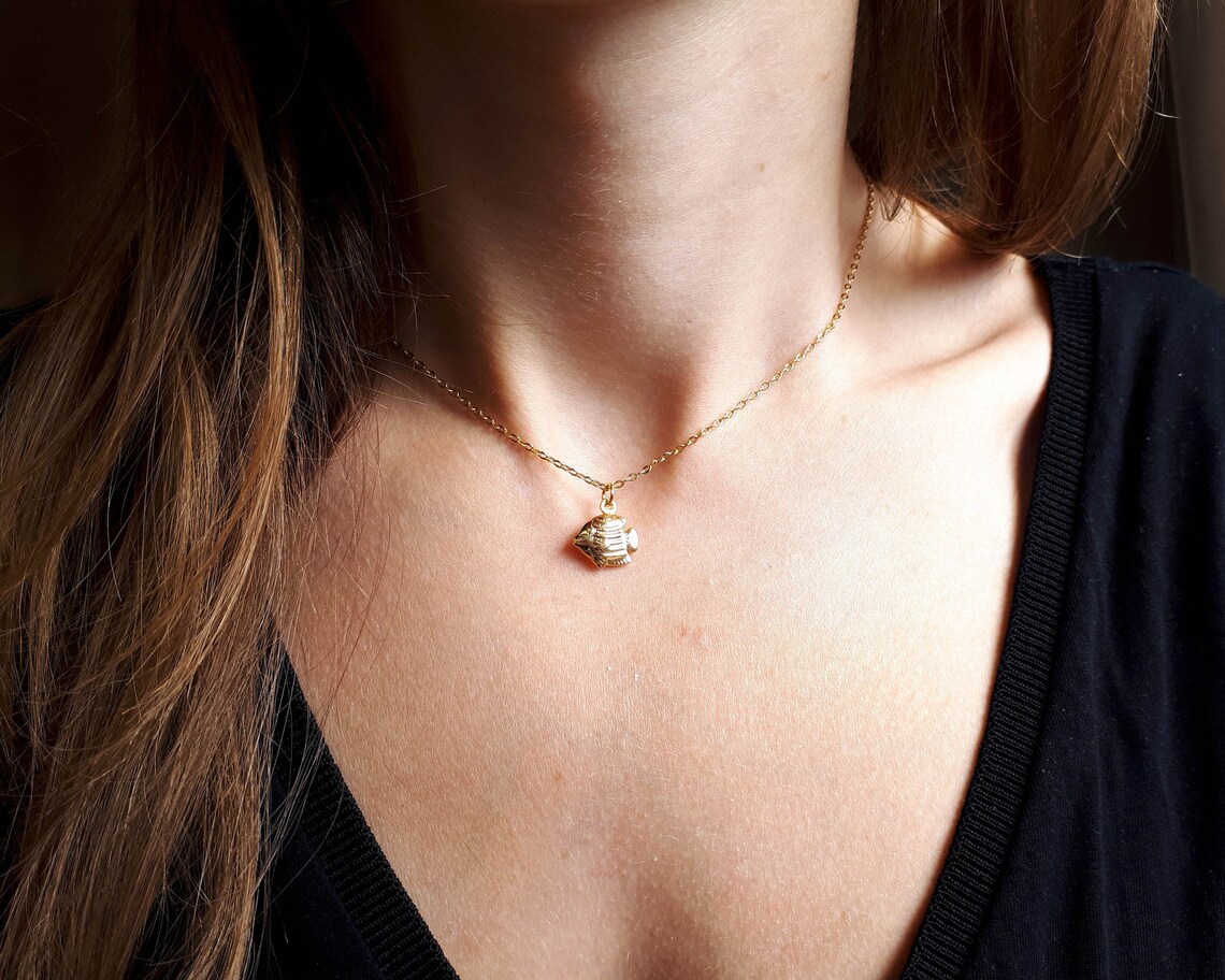 Gold Fish Charm Necklace Delicate Layered Chain Necklace | Etsy